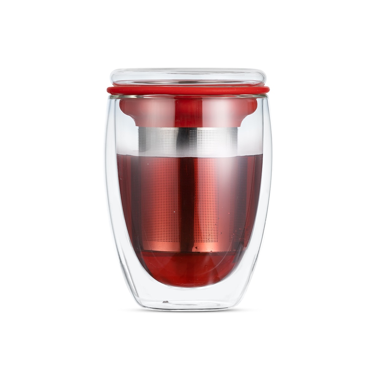 Copo de Chá de Vidro Duplo com Infusor Moody Duo Glass Moncloa Vermelho ...