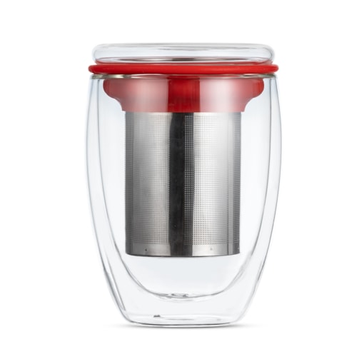 Copo de Chá de Vidro Duplo com Infusor Moody Duo Glass Moncloa Vermelho ...